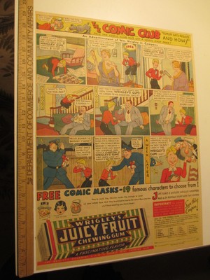 newspaper ad 1933 WRIGLEY'S gum comic premium mask Popeye Jiggs Mickey ...