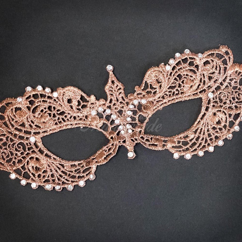 Lace Masquerade Mask, RHINESTONES LACE Mask for Women LM0601 Rose Gold ...