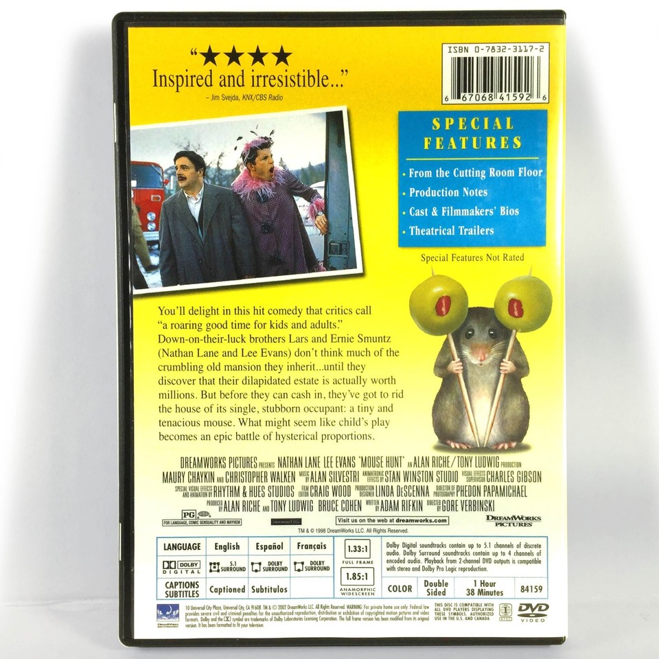 Mouse Hunt (DVD, 1998, Widescreen & Full Screen) Nathan Lane Lee Evans ...