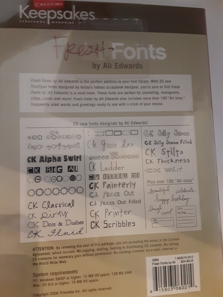 New Fresh Fonts by Ali Edwards Creating Keepsakes Scrapbook Magazine CD ...