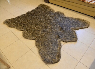 60"x84" Large Life Size Kodiak Russian Bearskin Faux Fur Rug Decorative ...