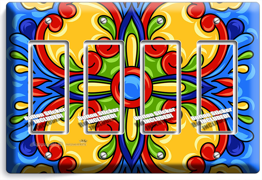 MEXICAN TALAVERA TILE STYLE LIGHT SWITCH OUTLET WALL PLATE KITCHEN FOLK ...