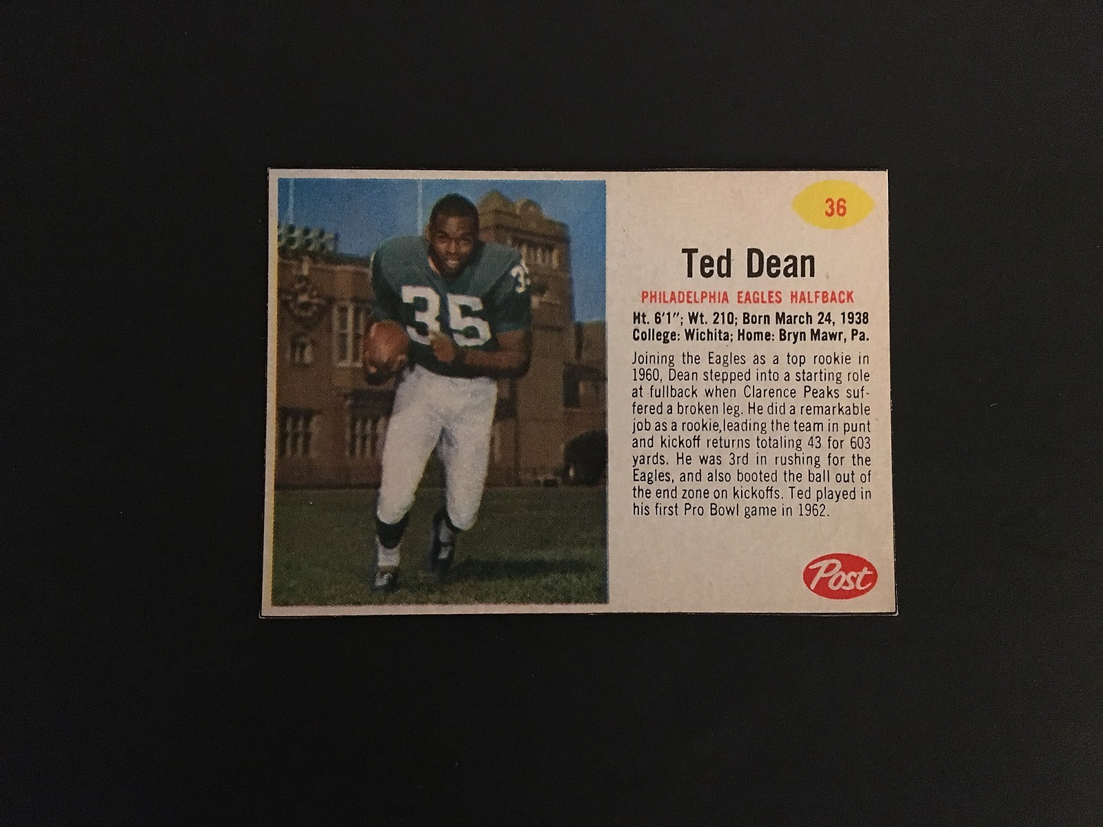 1962 POST CEREAL FOOTBALL SETBREAK # 36 TED DEAN S/P NM-MT | eBay