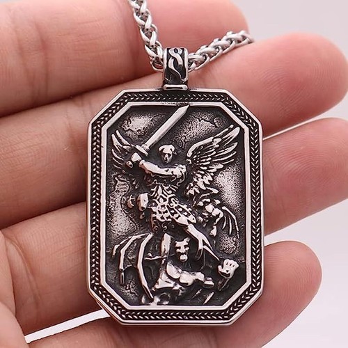 Men's Catholic Christian Saint St Michael Medal Medallion Pendant ...