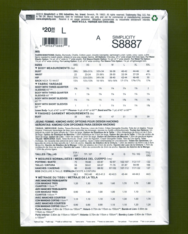 Easy Kimono & Crop Top Sewing Pattern~Options (Sizes XXS-XXL ...