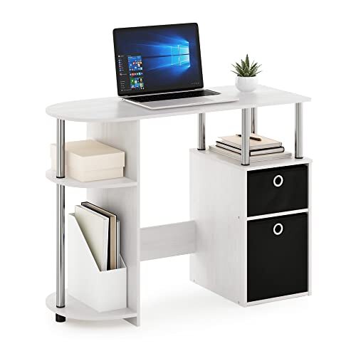 Jaya Simplistic Computer Study Desk, White White Oak/Stainless Steel ...