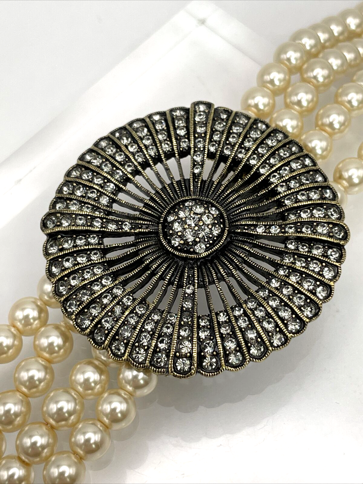 HEIDI DAUS "Belgian Disc" Faux Pearl Beaded Crystal Disc Bracelet Ivory ...