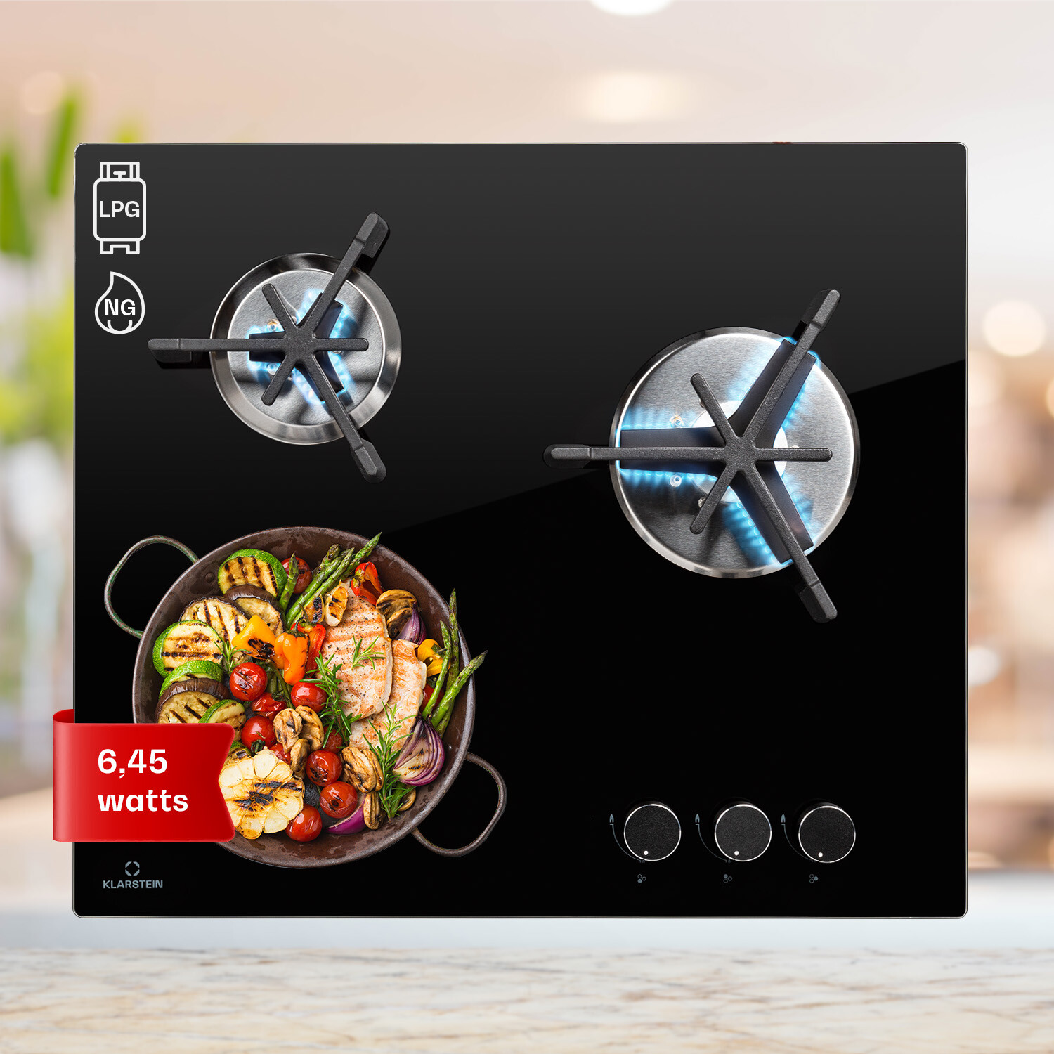 Gas Hob 60 cm 3 Burner Hot Plate Glass Ceramic Gas Cooker Gas Burner ...