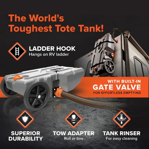 Camco Rhino 36-Gallon Portable RV Tote Tank, Oversized Wheels, Steel ...