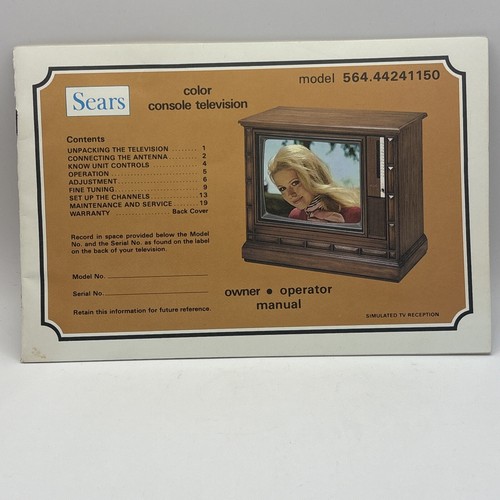 Vintage 70s Sears Color Console TV Manual 564. 44241150 Owner Manual | eBay
