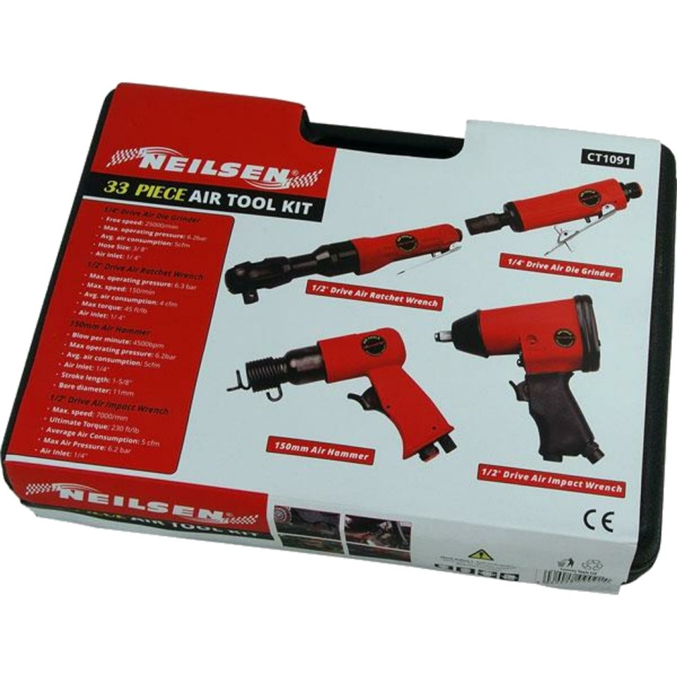 Neilsen 33pc Air Socket Chisel Ratchet Impact Wrench Die Grinder Hammer ...