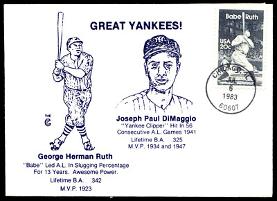 1983 Babe Ruth FDC Paul DiMaggio Great Yankees! Collectible Cachet (3 ...