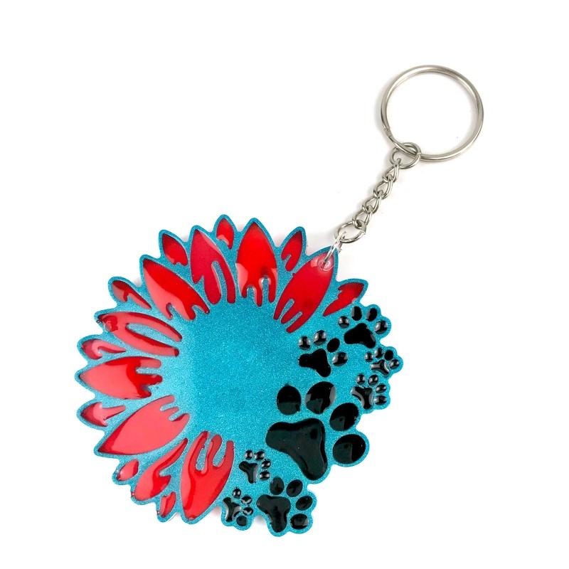 Sunflower Dog Paw Keychains Mold DIY Epoxy Craft Necklace Keychain Mold ...