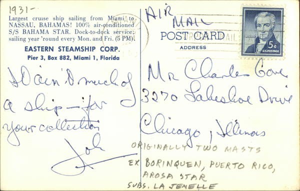 Steamer Eastern Steamship Corporation-S.S. "Bahama Star" Chrome Vintage ...