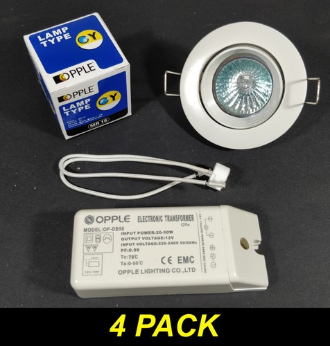 4 x White Gimbal Downlight Kits 12V 50W MR16 Low Voltage 85mm Diam ...