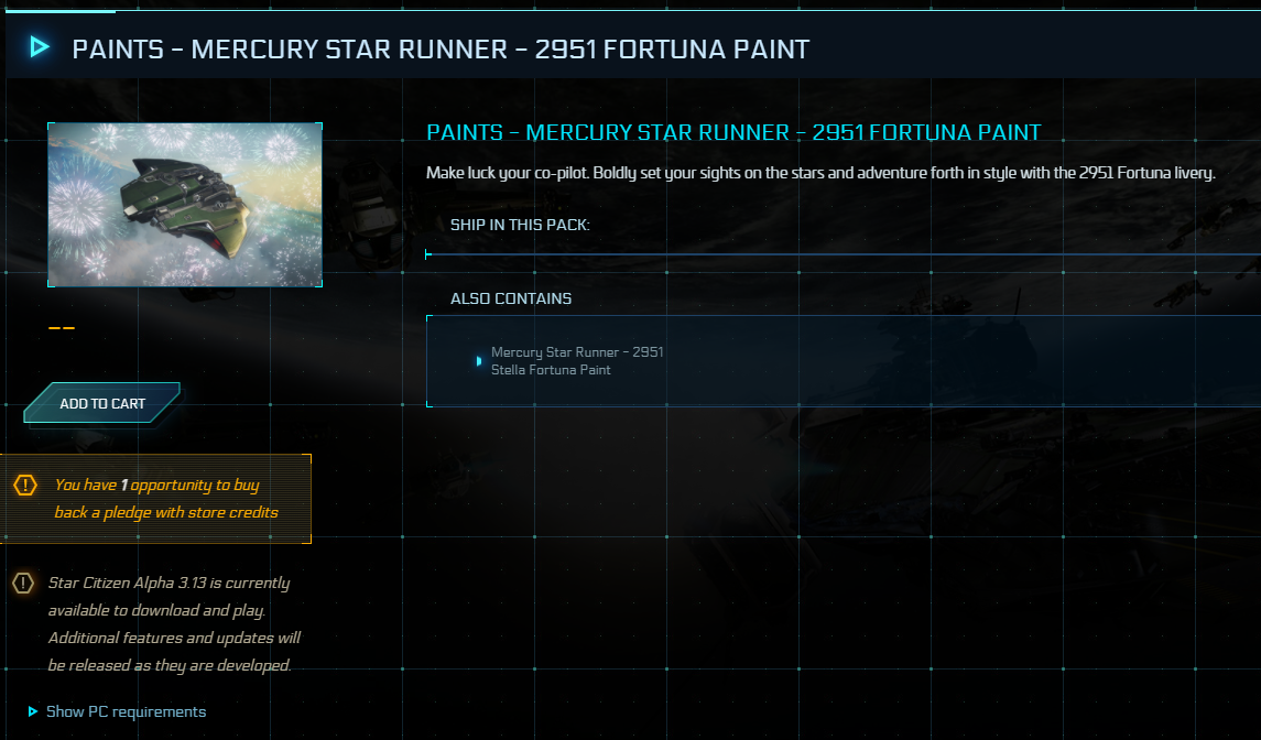 Star Citizen PAINTS - MERCURY STAR RUNNER - 2951 FORTUNA PAINT | eBay.de