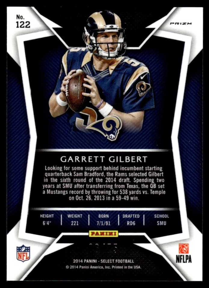 2014 Panini Select Red Mojo Garrett Gilbert Rookie 06/75 St. Louis Rams ...