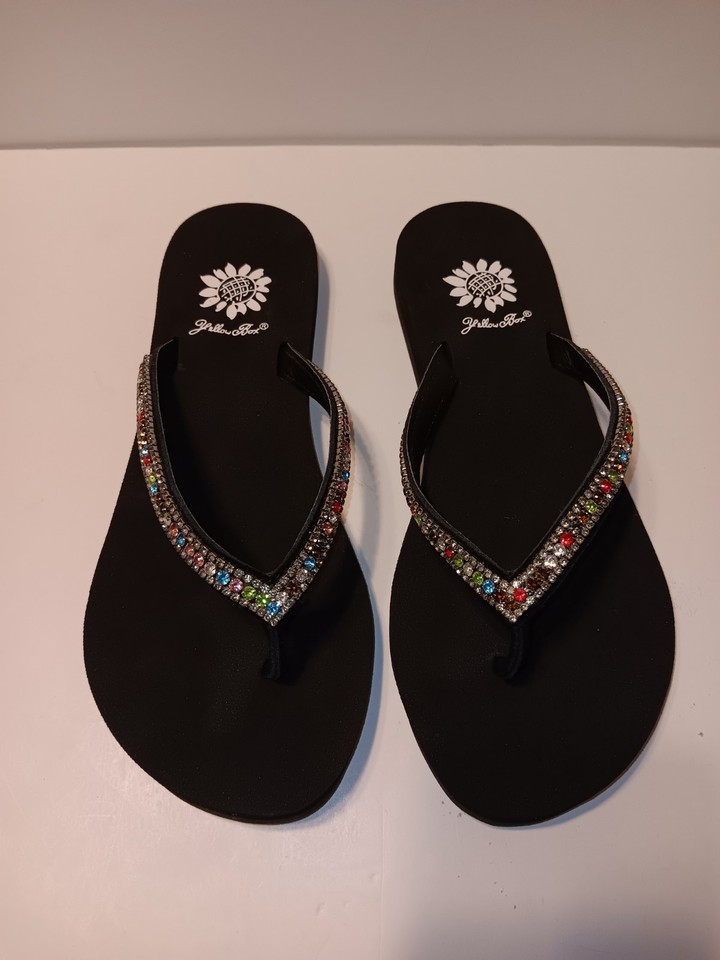 Yellow Box Flip Flops Multi Sparkle Jeweled Sandles Size 7 | eBay