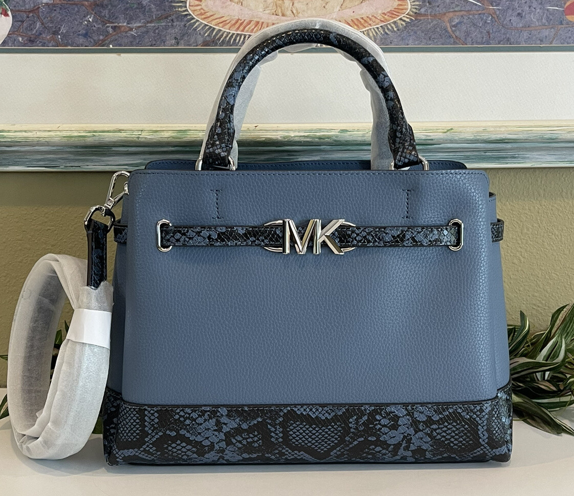 MICHAEL KORS REED LARGE BELTED SATCHEL SHOULDER BAG MK BLUE DENIM ...