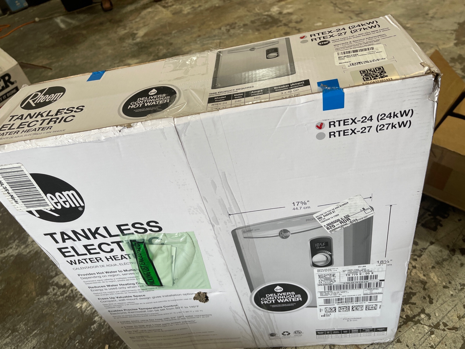 Rheem RTEX-24 24kW 240V Electric Tankless Water Heater, Gray ...