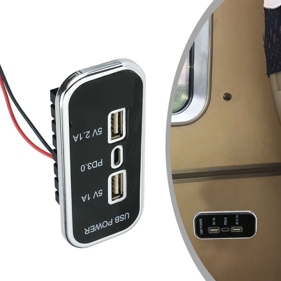 12V 3 Ports Type-C USB PD Car Charger Socket Power Adapter Car Auto ...