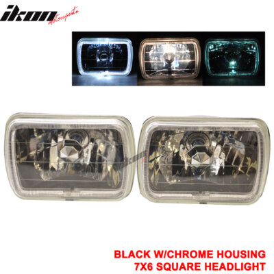 7X6 Square H4 Headlight Lamp With Halo Halogen Bulb Clear Lens | eBay