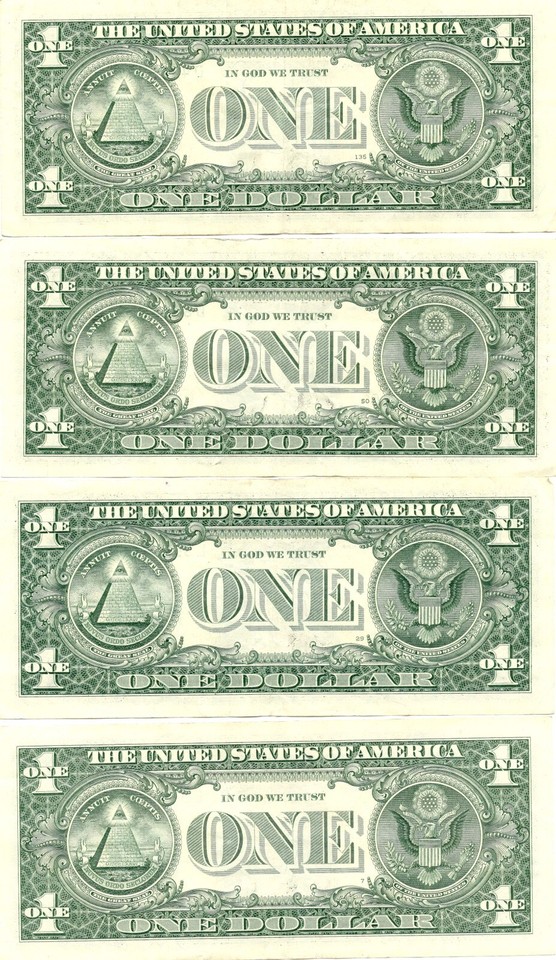 Four in a Row 6s Fancy Serial Number One Dollar Bill Lot of 4 Notes ...