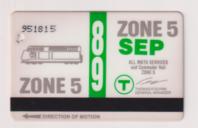 BOSTON - MBTA Monthly Pass Sept. 1989 ZONE 5 | eBay