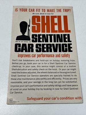 VINTAGE SHELL ADVERTISEMENT SENTINEL CAR SERVICE PETROL OIL 1960s ...