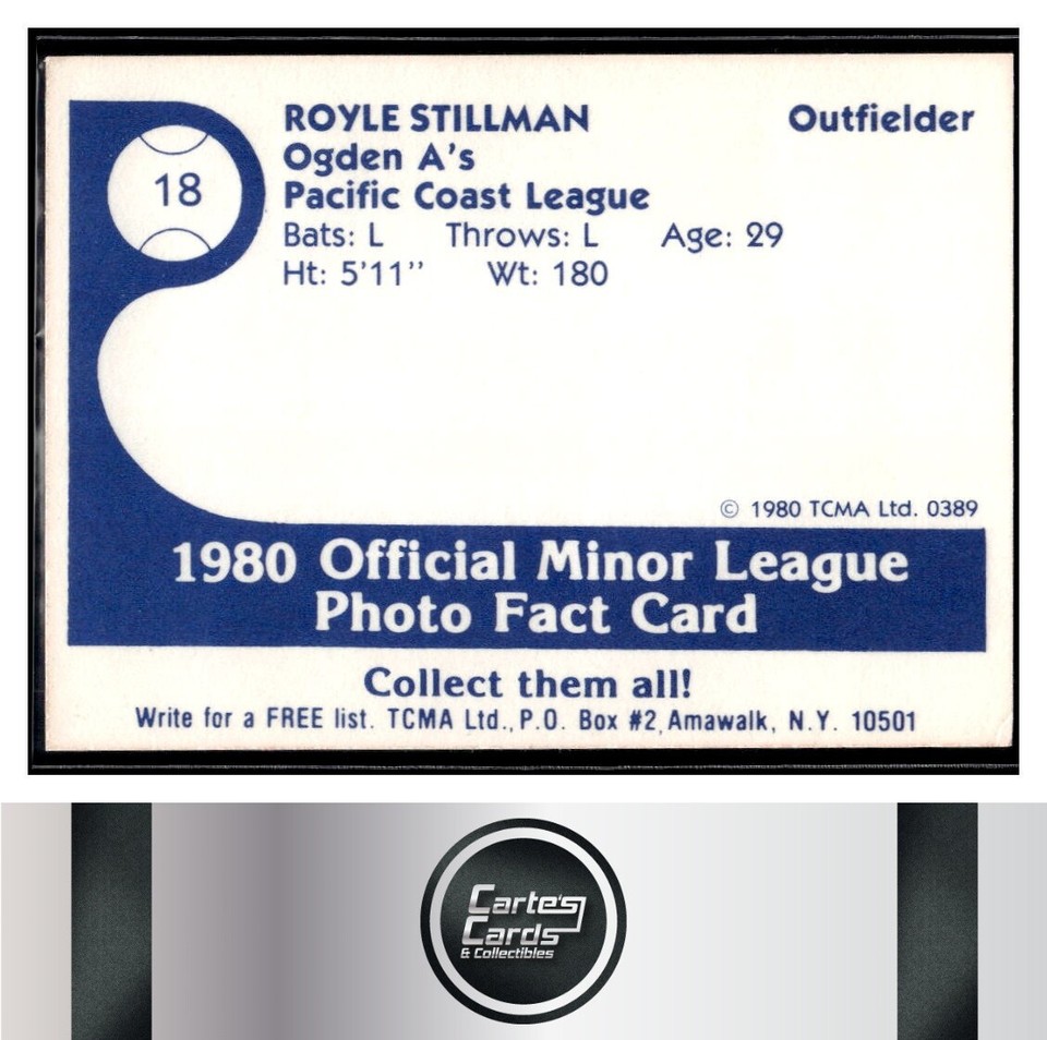 Royle Stillman 1980 TCMA Ogden A's #18 Ogden A's | eBay