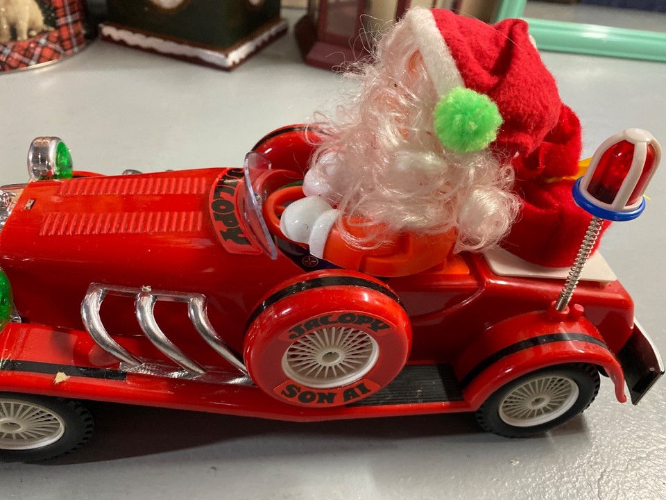 Vintage Old Style Cartoon Car Santa Claus Red Jalopy Lights Up Plays ...