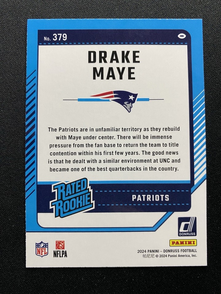 2024 Panini Donruss Rated Rookie Drake Maye #379 Rookie RC | eBay