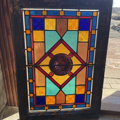 SG4548 antique Eastlake pressed jewel stained glass window 19.5 x 28 | eBay
