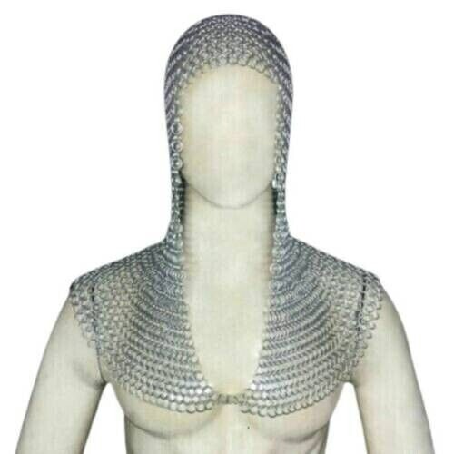 Aluminum Long Hood Butted Chainmail Coif V-Neck Medieval Armor ...