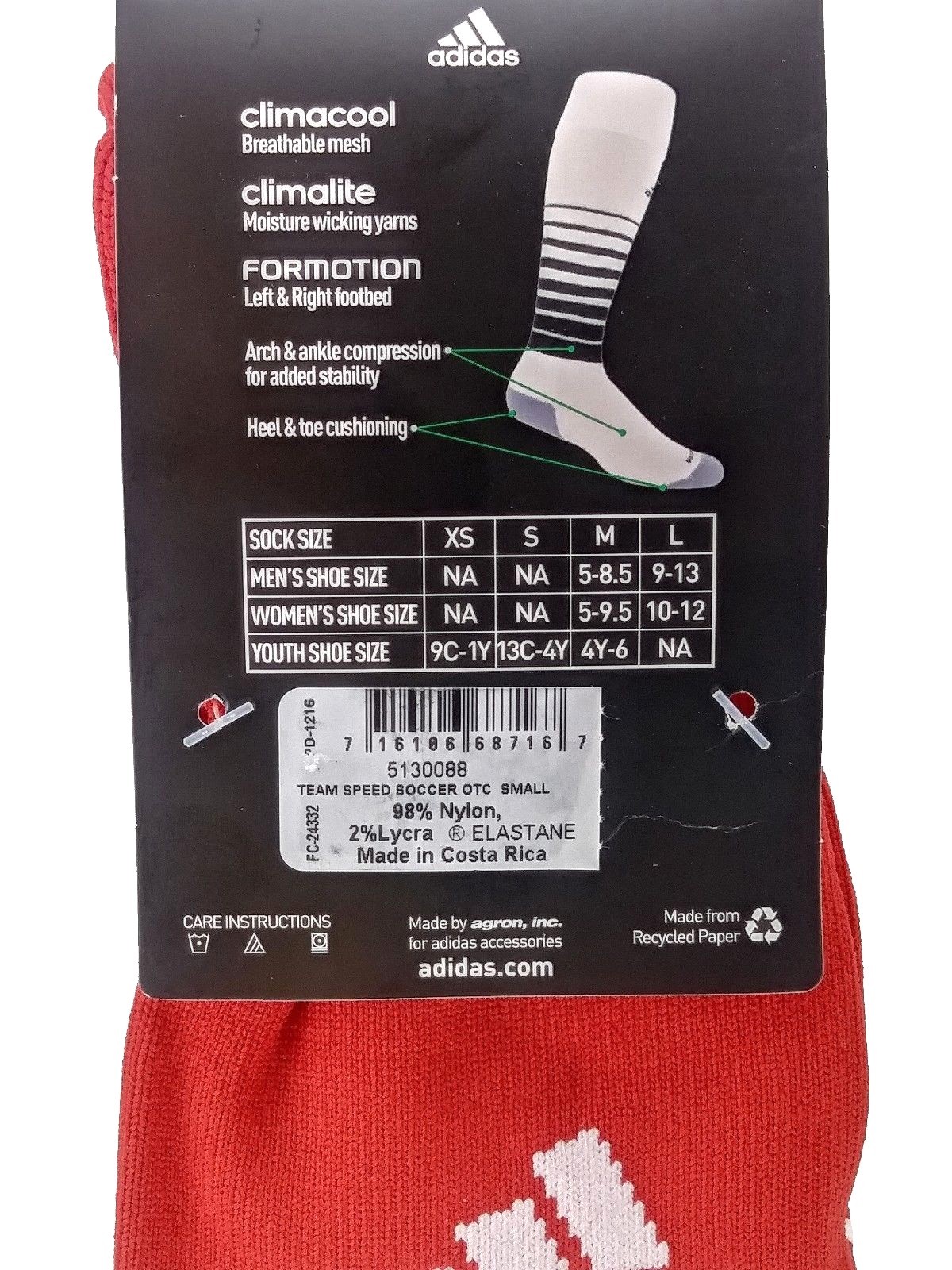 ADIDAS Climacool Soccer Team Speed Socks sz S Small (13C-4Y) Red White ...