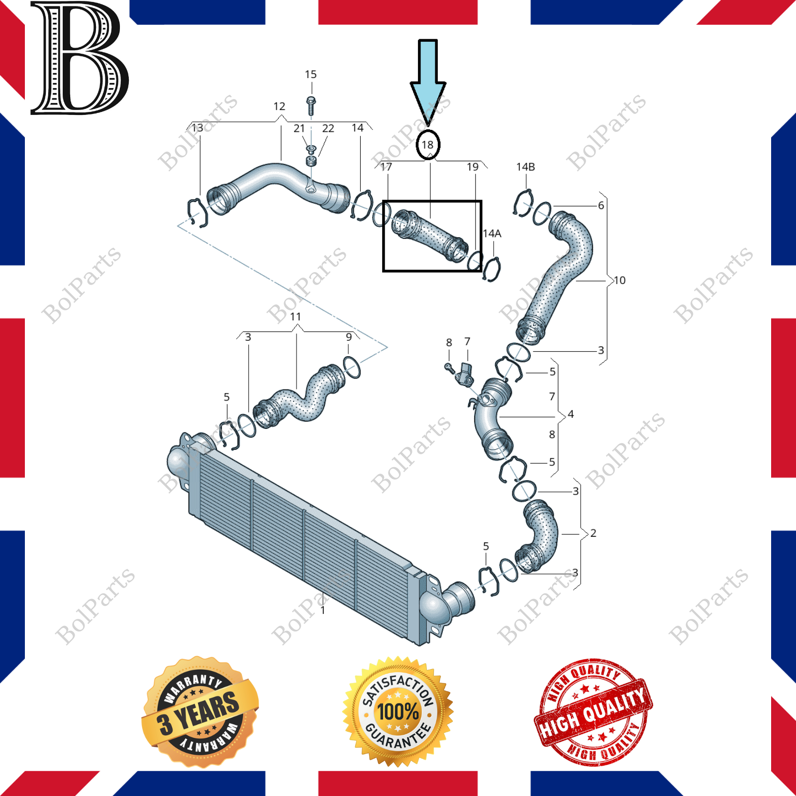Turbo Intercooler Hose Pipe for VW TRANSPORTER T5 / MULTIVAN 7H0145708H ...