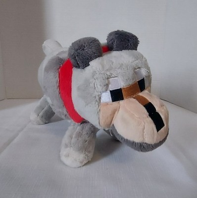 Minecraft Gray Wolf Plushy - Super Soft! - 15" long, 7" tall - Red ...