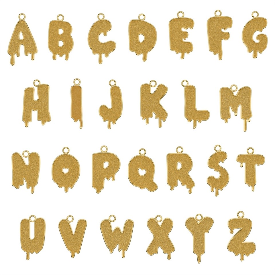 Real 10K Yellow Gold Mens Initial Pendant Drip Letter Pendant, All ...