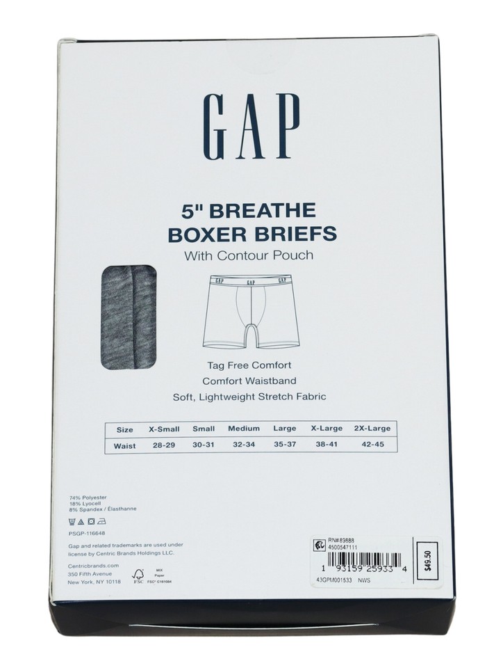 GAP 3-Pack Boxer Briefs 5" Inseam & Contour Pouch Men's Underwear NIP ...