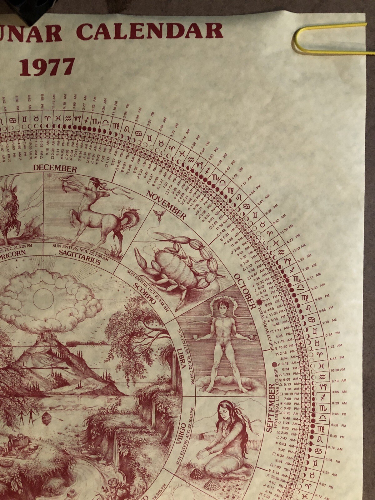 Original Vintage Poster 1977 Solar Lunar Calendar Astrology Pin Up Head ...