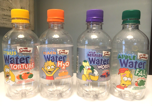 SIMPSONS *rare* Lot of 4 Sparkling Water Soda Bottles UK 2000 Bart ...
