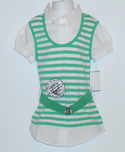 Beautees Girls 2 fer Striped Blouse & Belt Island Green Size Small (S ...