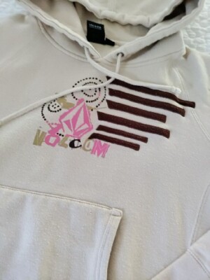 VTG Y2k VOLCOM Skate BMX Stone board Logo Tan Pink Hoodie Sweatshirt ...