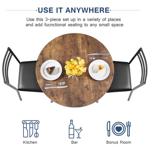 Small Round Kitchen Table with 2 Upholstered Chairs, 3-Piece Wood ...