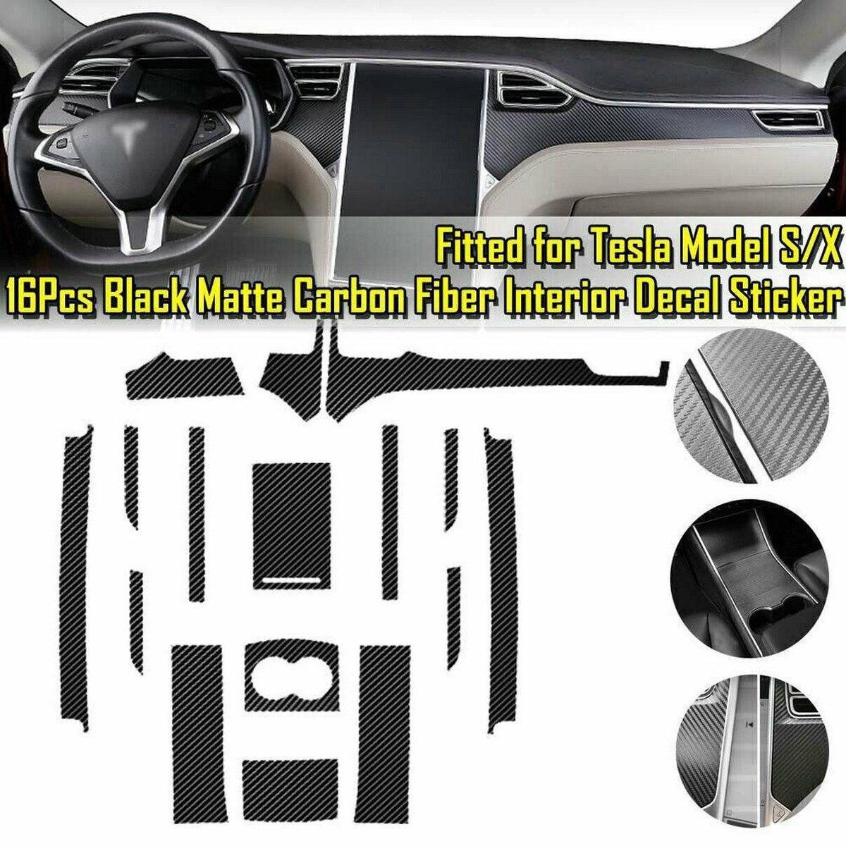 Tesla Model S Interior Carbon Fiber Real Molded Gloss Forged Carbon