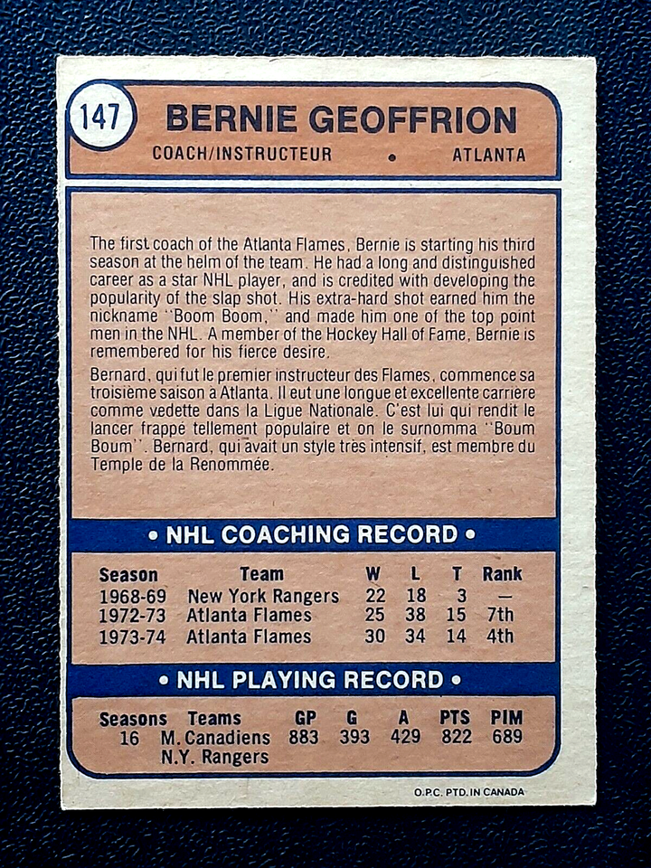 BERNIE GEOFFRION 1974-75 O-PEE-CHEE 74-75 NO 147 EX/EX+ 65174 | eBay
