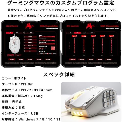 RED SAMURAI Gaming Mouse Wired 16400dpi 1000Hz 18 Programmable Side ...