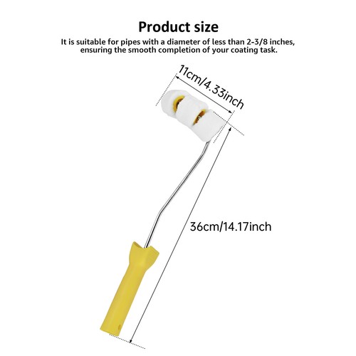 Pipe Paint Roller with Handle 3 Wheels Pipe Tube Roller Brush with ...