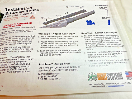 XS Sights Picatinny Rail w/Ghost Ring Rear Sight Fits Ruger Gunsite ...