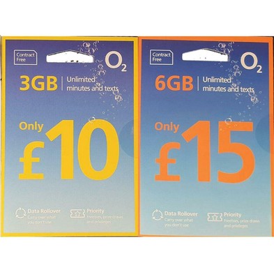 O2 Network Sim Card Pay As You Go 02 Calls And Texts 3GB / 6GB Data ...